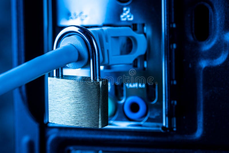 Lock Hanging on a Network Cable Stock Photo - Image of communication ...