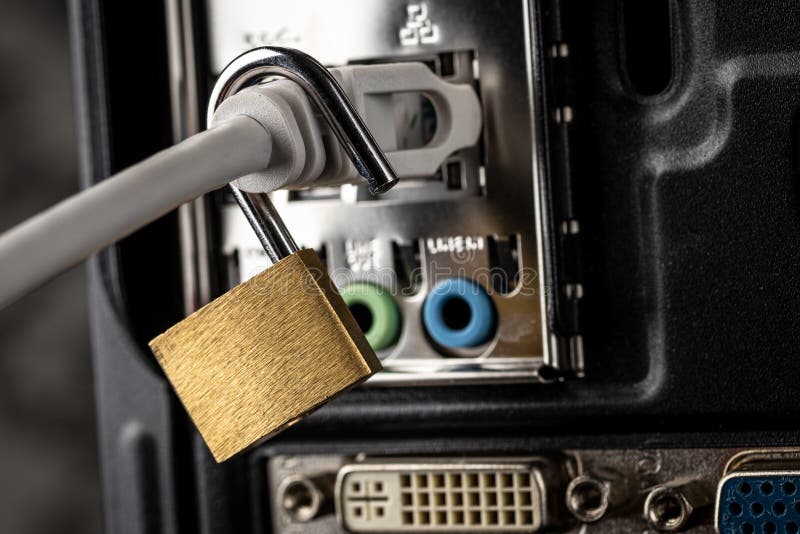 Lock Hanging on a Network Cable Stock Image - Image of network ...