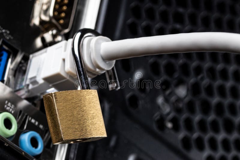 Lock Hanging on a Network Cable Stock Image - Image of computer, cord ...