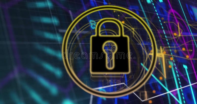 Lock Icon Animation Over Digital Data and Graphs Background Stock Video ...