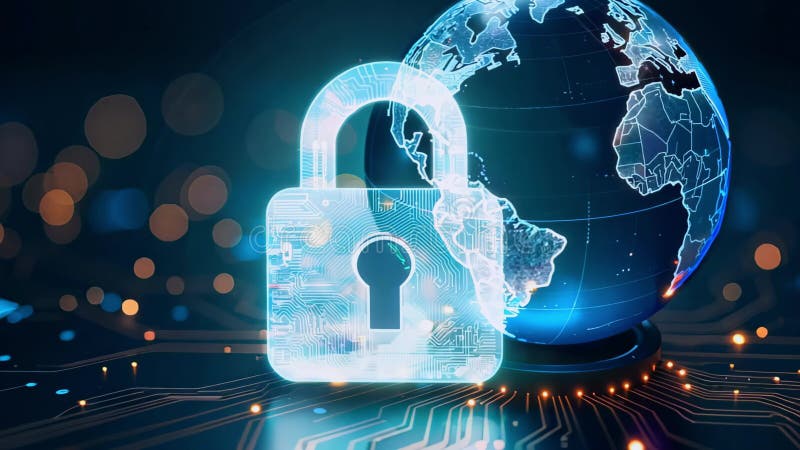 Lock Icon. Cyber Security of Digital Data Network Protection. High-speed Connection Data ...