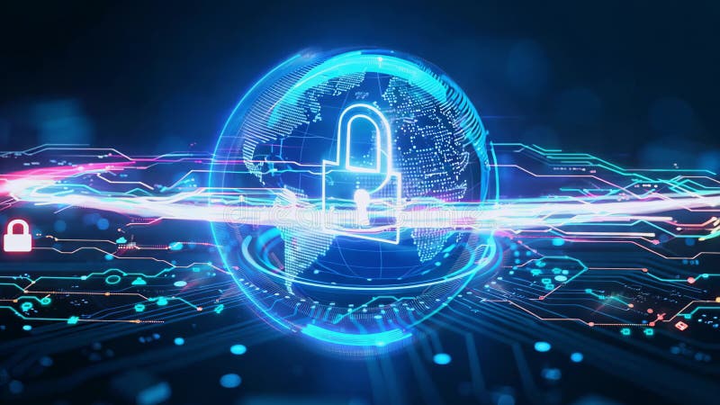 Lock Icon. Cyber Security of Digital Data Network Protection. High-speed Connection Data ...