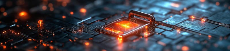 A Lock Icon on a Glowing Digital Motherboard Signifying Restricted Data ...