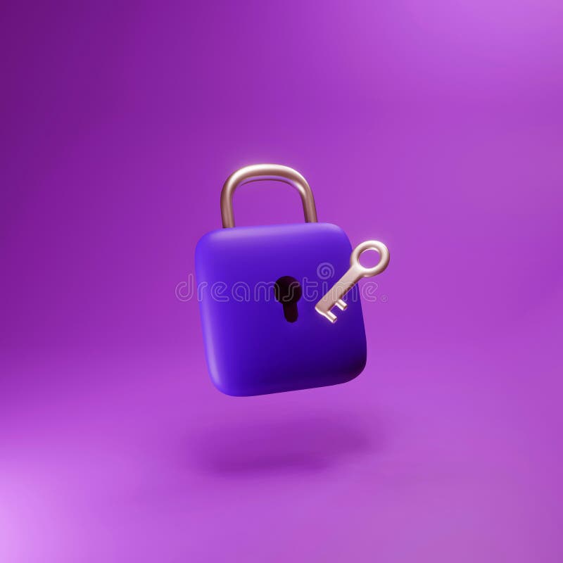 Lock Icon with Key Simple 3d Illustration on Pastel Abstract Background ...