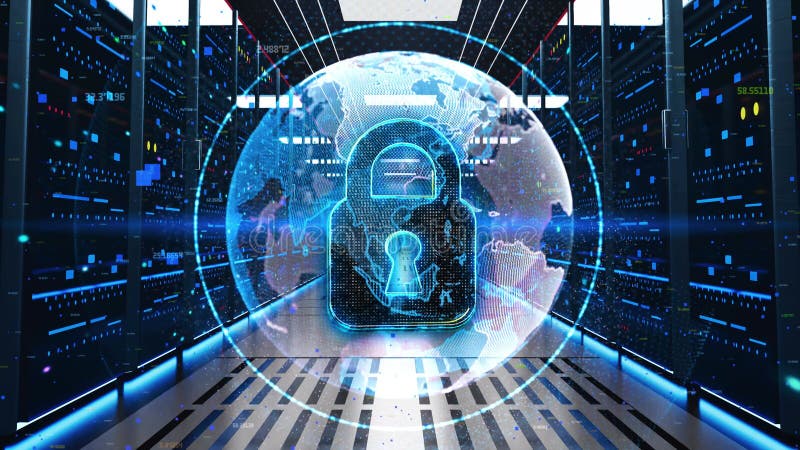 Lock Icon Moving through Rack Servers in Data Center. Stock Video ...