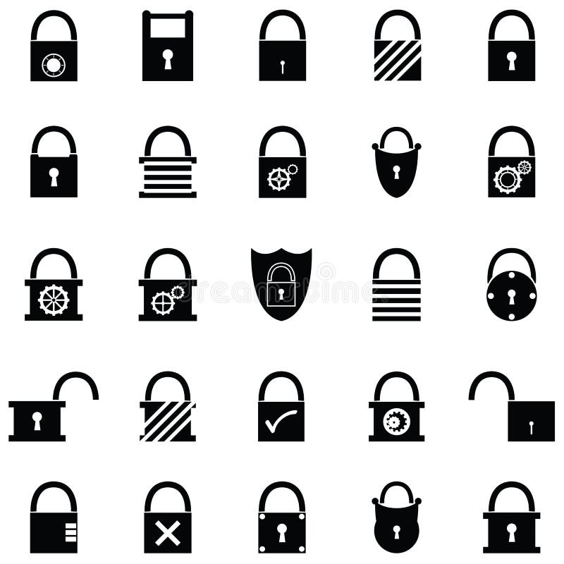 Lock icon set stock vector. Illustration of sign, silhouette - 107350026