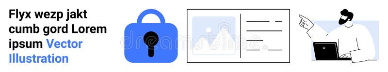 Data Security Concept with Lock Icon, Man Gesturing at Laptop, and ...