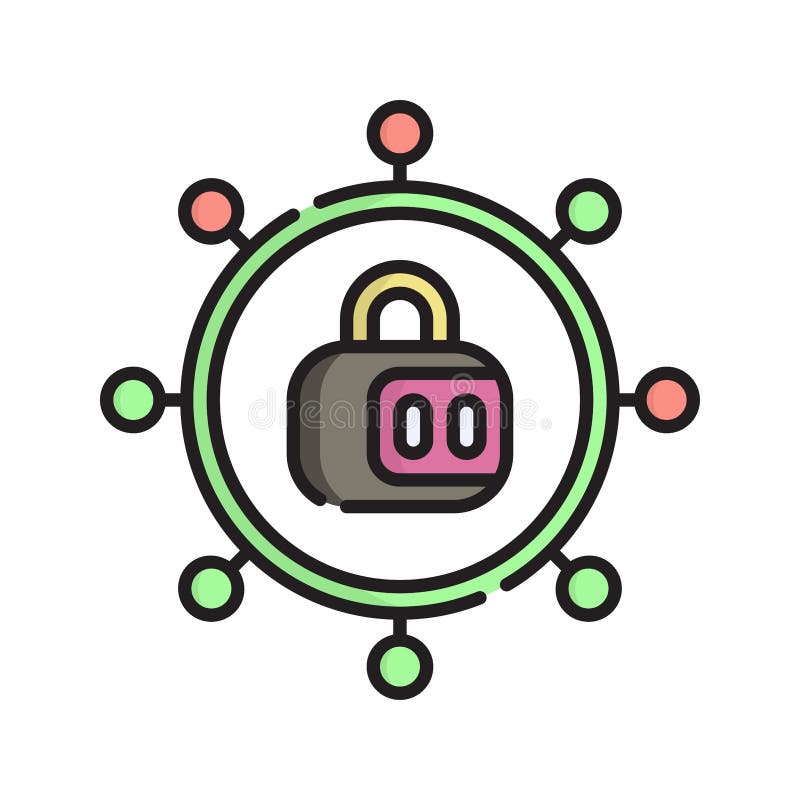 Lock Icon Vector Illustration. Flat Outline Cartoon. Cyber Security ...