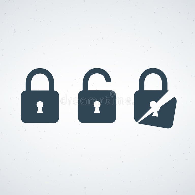Lock Icons: Locked, Unlocked, and Broken Stock Illustration ...