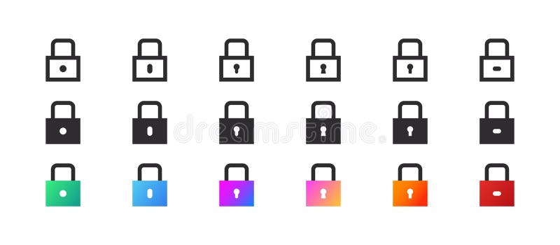 Lock Icons. Security Symbol. a Set of Square Locks with Different Wells ...