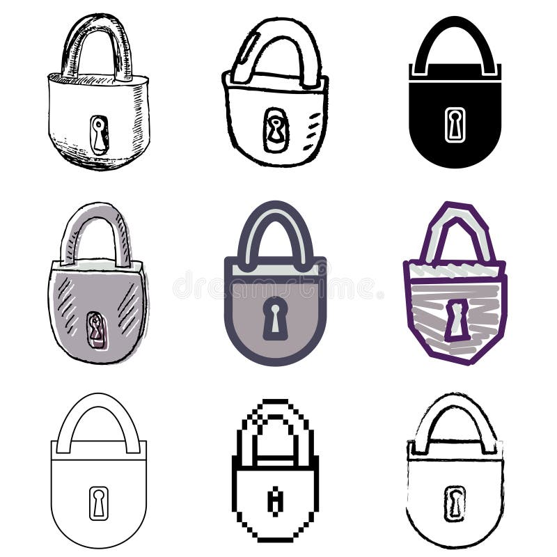 Lock icons set stock vector. Illustration of white, drawn - 23873121