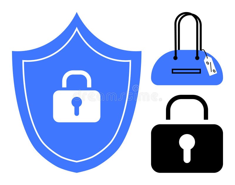 Lock and Shield Symbol for Security Protection Featuring a Handbag with ...
