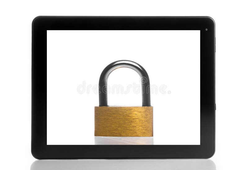 Lock Inside Digital Tablet Pc on White Background Stock Photo - Image ...