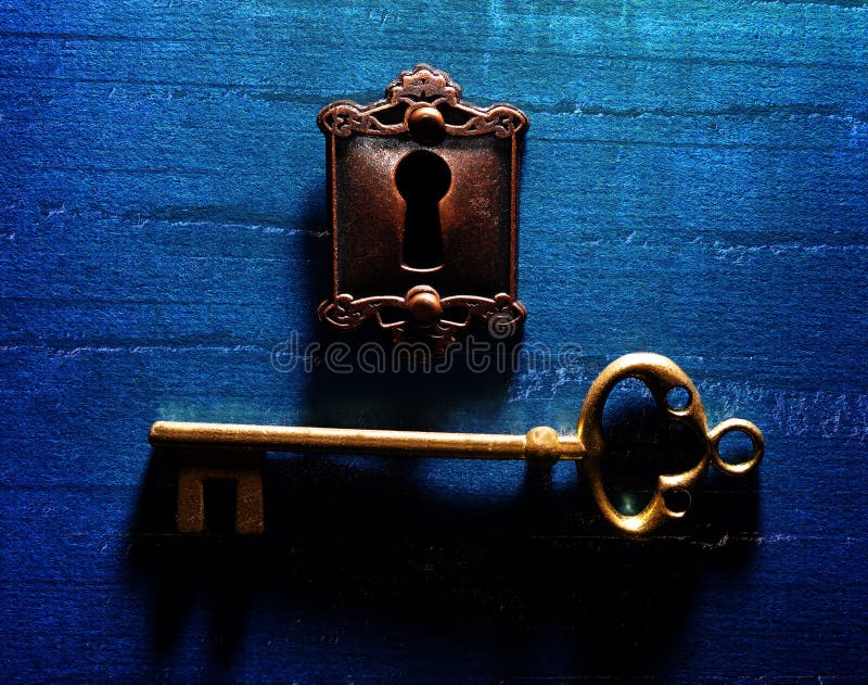 Lock and key on blue stock image. Image of retro, privacy - 134943737