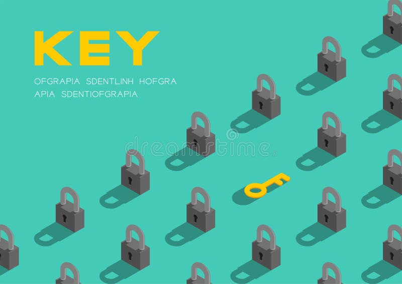 Lock and Key 3D Isometric Pattern, Password Unlock Concept Poster and ...
