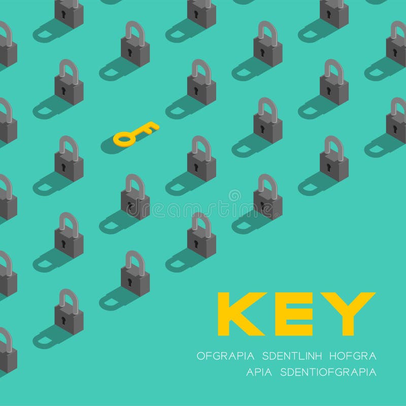 Lock and Key 3D Isometric Pattern, Password Unlock Concept Poster and ...