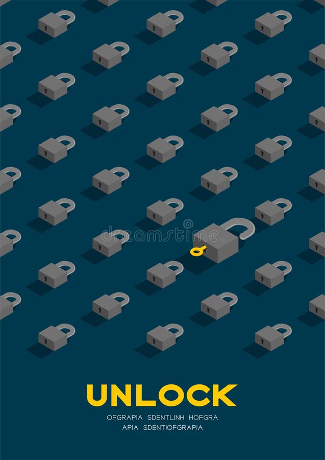 Lock 3D Isometric Pattern, Password Unlock Concept Poster And Banner Square Design Illustration ...