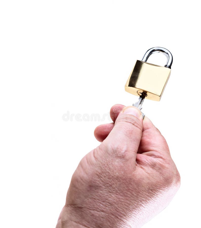 Lock with key in hand stock photo. Image of yellow, lock - 91062882