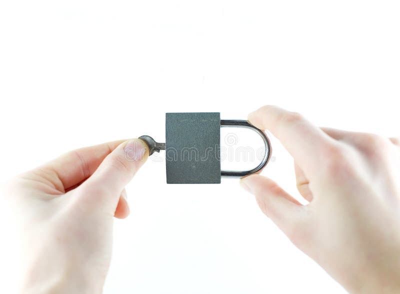 Lock and Key in the Hands of Stock Image - Image of protection ...