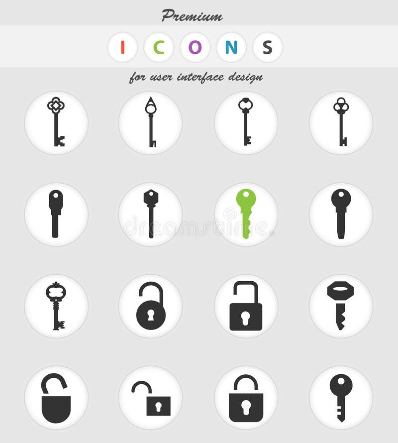 Lock and key icon set stock vector. Illustration of secured - 123057675