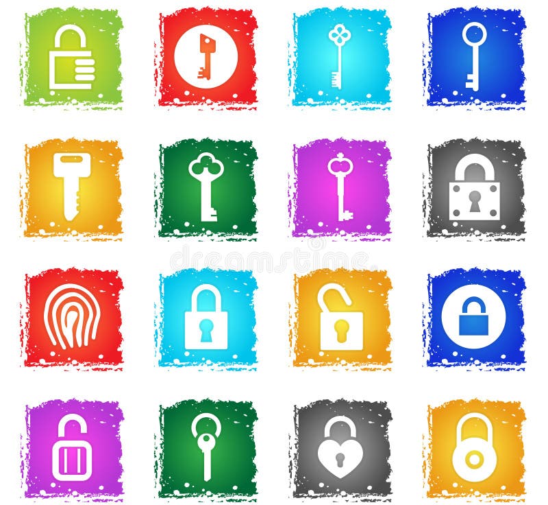Lock and key icon set stock illustration. Illustration of safe - 88191927