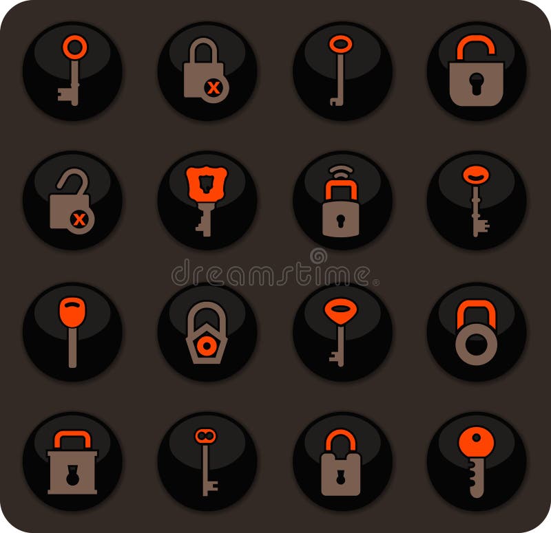 Lock and Key icons set stock vector. Illustration of silhouette - 142313591