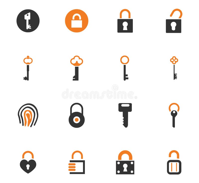 Lock and Key icons set stock illustration. Illustration of lock - 89001383