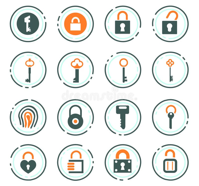 Lock and Key icons set stock vector. Illustration of black - 155367815