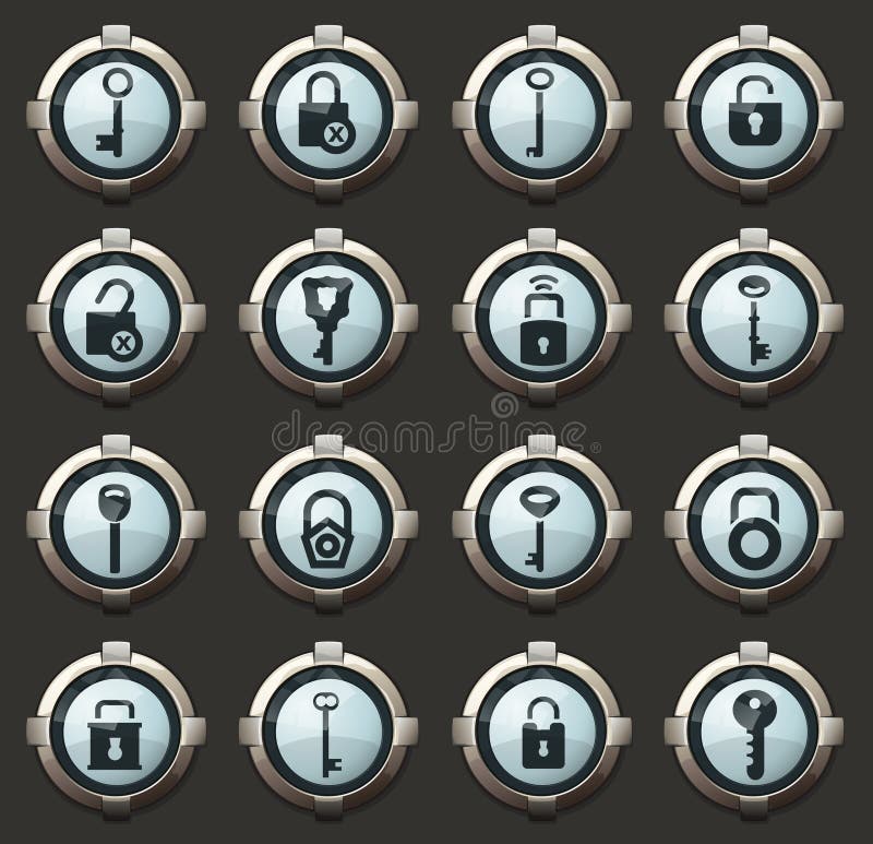 Lock and Key icons set stock vector. Illustration of freeze - 134948049