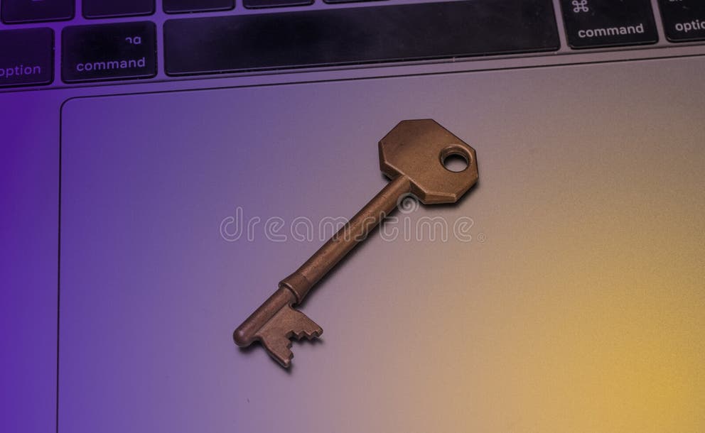 Lock Key Isolated on Laptop - Modern Security Concept Stock Photo ...