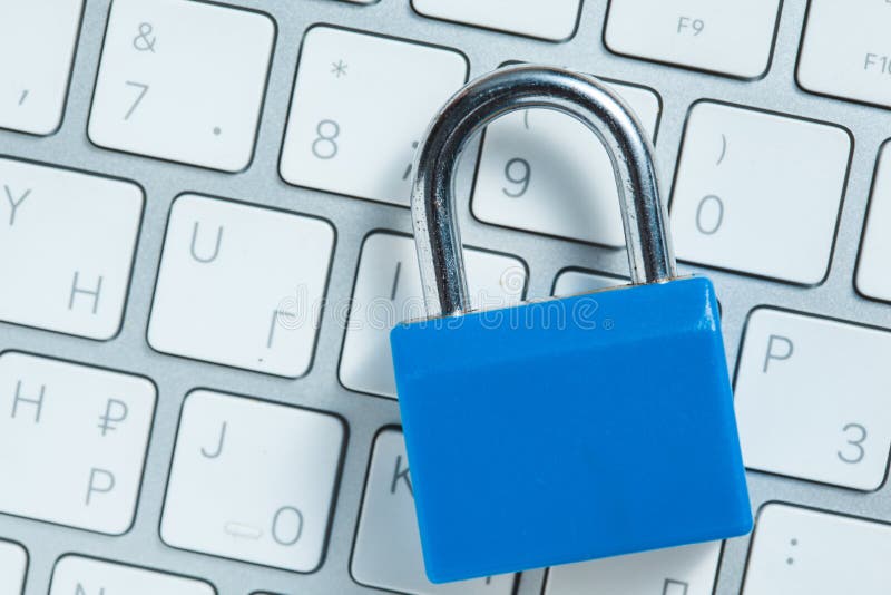 Lock and Key on Keyboard on Desk. Stock Image - Image of firewall, safe ...