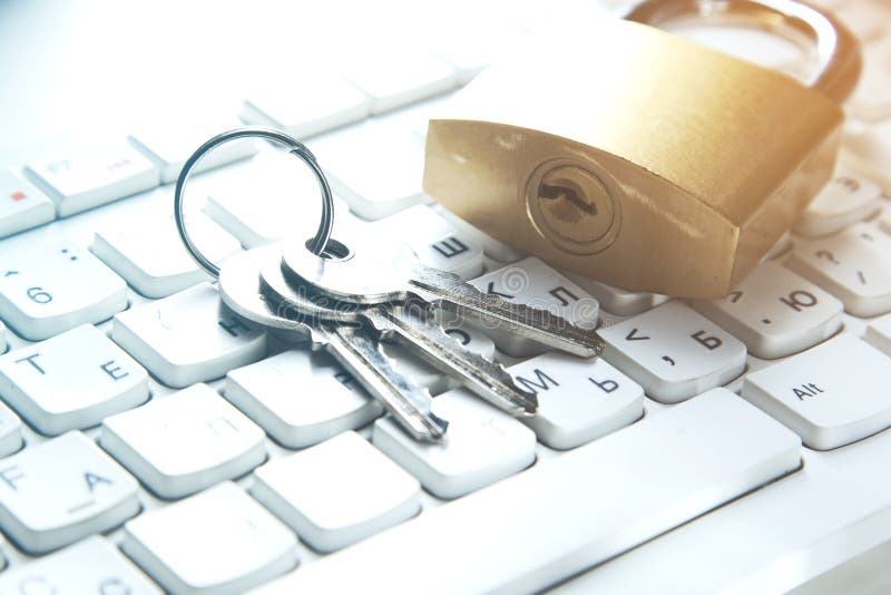 Lock and key on keyboard stock photo. Image of concept - 176775160