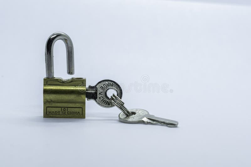 A Lock and Key on a Plain White Background Stock Image - Image of door ...