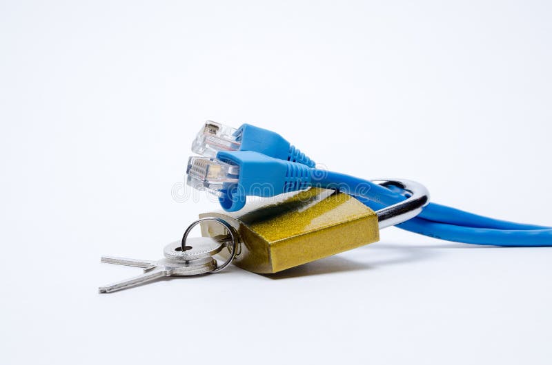Lock with Key Securing Network Cables Stock Photo - Image of hacker ...