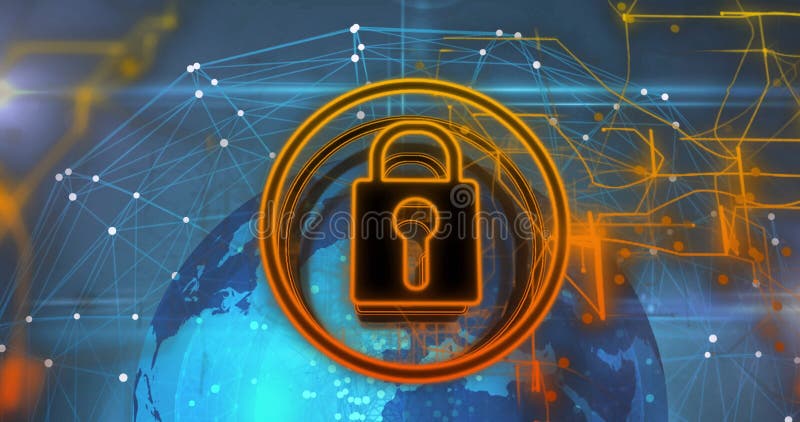 Lock and Key Security Image Over Digital Network and Globe Stock Image ...