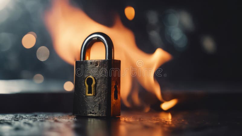 A Lock with a Key is Sitting on a Table Next To a Fire Stock ...