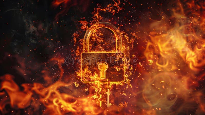 A Lock and Key Surrounded by Fire and Flames Illustrating the Potential ...