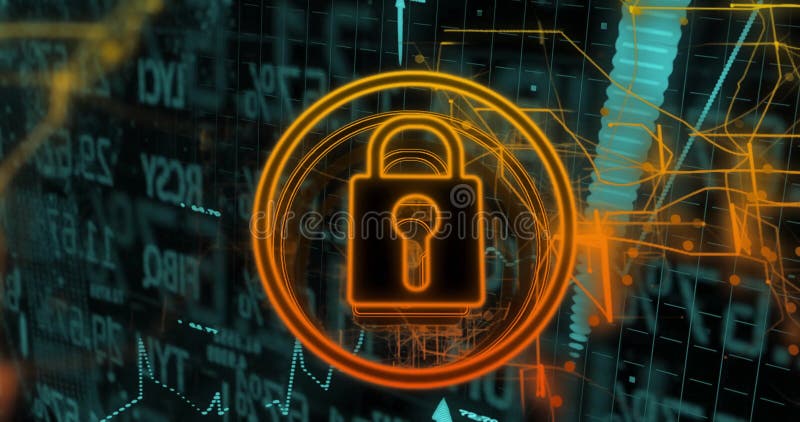 Lock and Key Symbol Animation Over Financial Data and Graphs Background ...