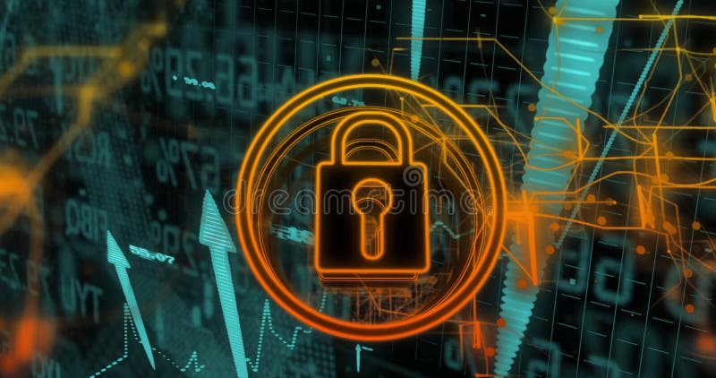 Lock and Key Symbol Image Over Financial Data and Graphs Background ...