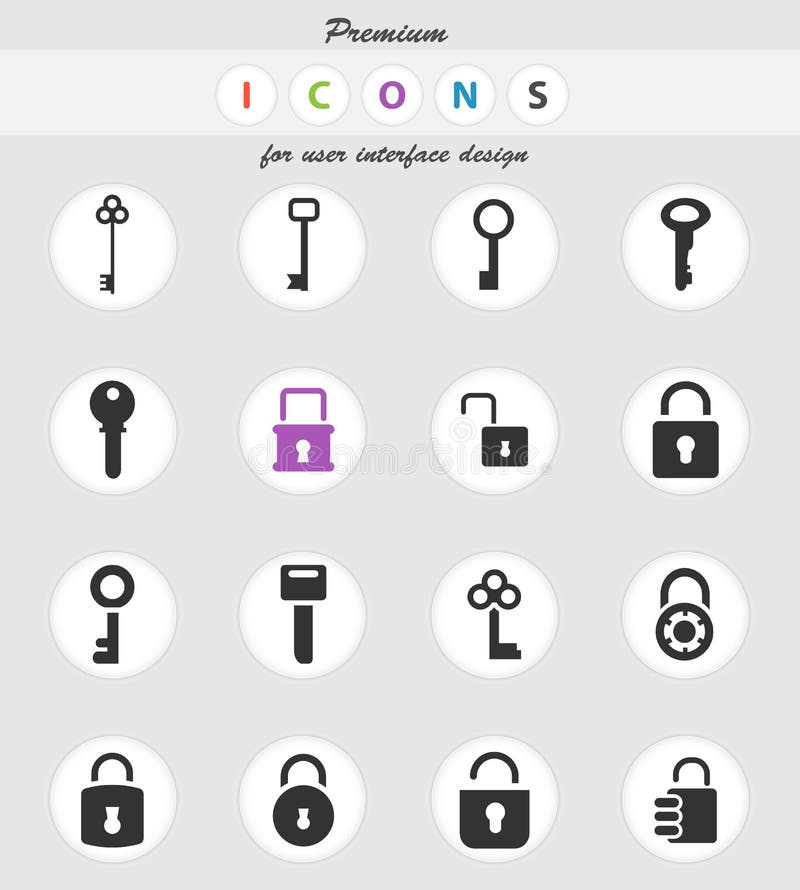 Lock and key icon set stock vector. Illustration of vector - 123057585