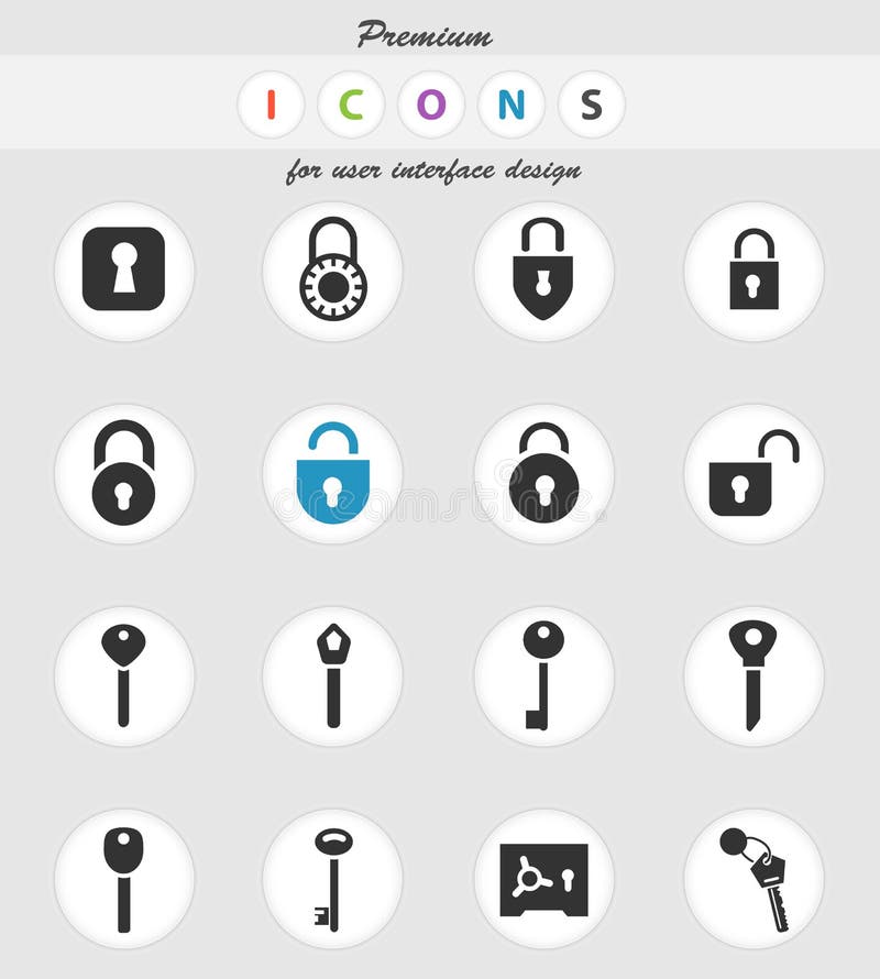 Lock and key icon set stock vector. Illustration of safe - 123057609