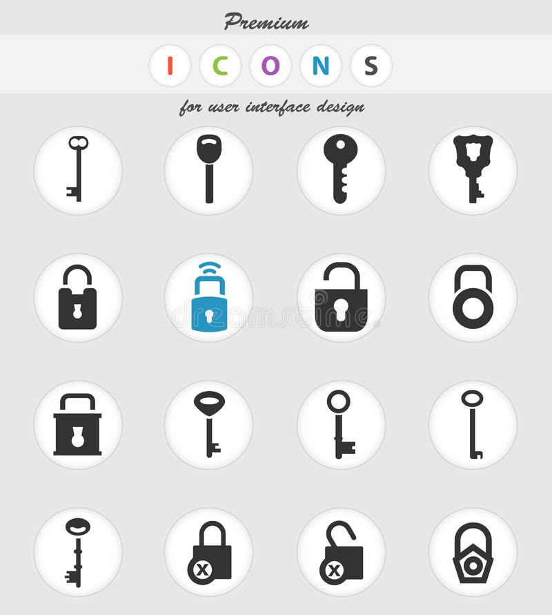 Lock and key icon set stock vector. Illustration of secured - 123057786