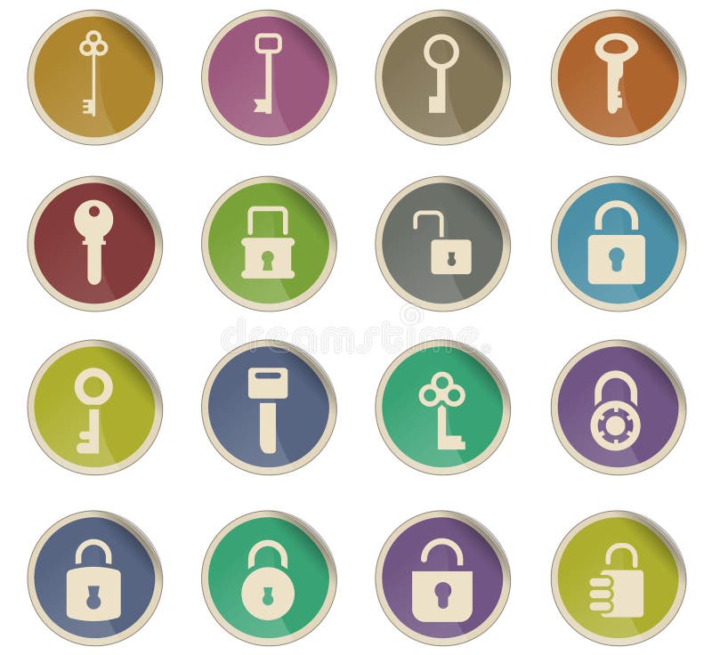 Lock and key icon set stock vector. Illustration of coded - 123509057