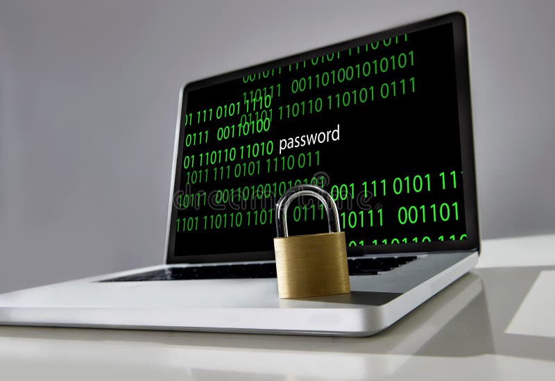 Lock On Keyboard Of Computer Laptop With Binary Code And Password Text