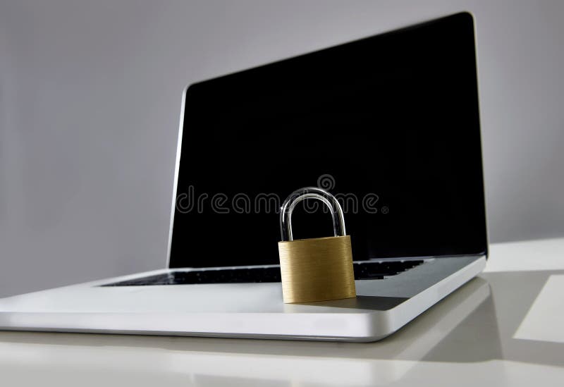 Lock on Keyboard of Computer Laptop with Blank Black Screen As Copy ...