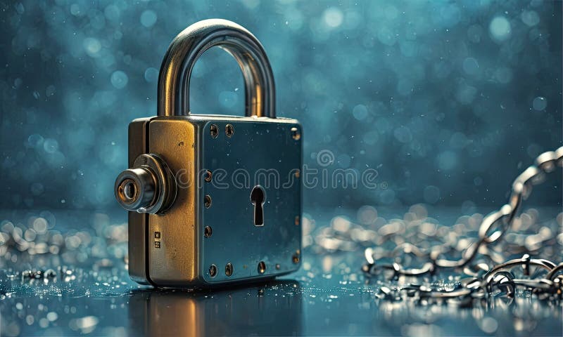 A Lock with a Keyhole is Sitting on a Table with Chains Around it ...