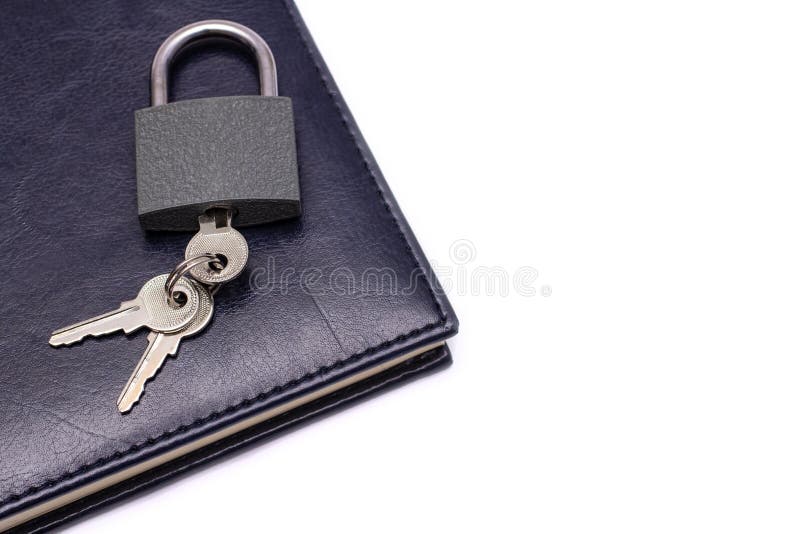 Lock with Keys on a Blue Notepad on a White Background. the Concept of ...