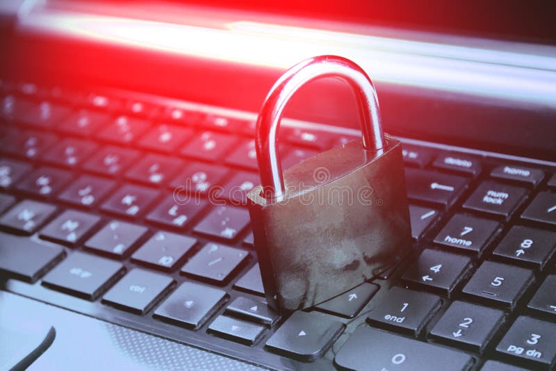 Lock on Laptop As Computer Protection and Cyber Safety Stock Photo ...