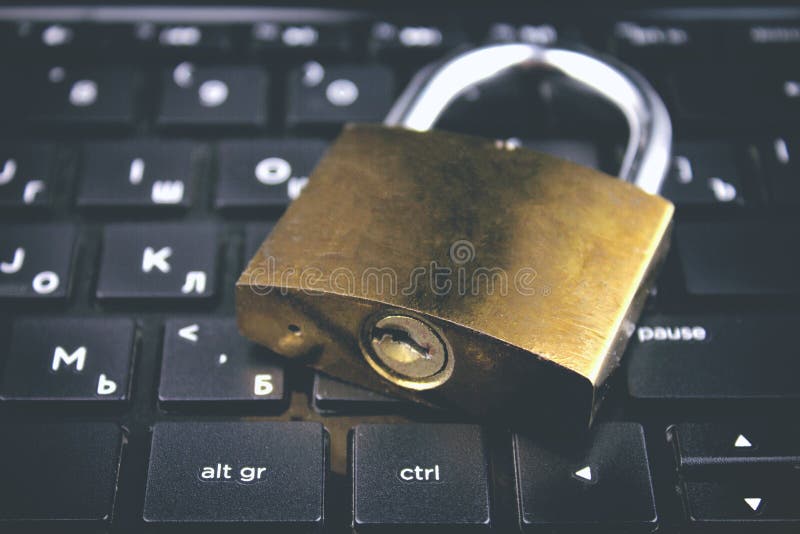 Lock on Laptop As Computer Protection and Cyber Safety Stock Photo ...