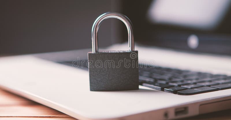 Lock on Laptop As Computer Protection and Cyber Safety Stock Image ...